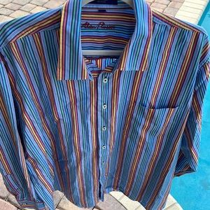 Alan Flusser | Shirts | Alan Flusser Shirt Hidden Button Down Collar Multicolor Striped Long ...